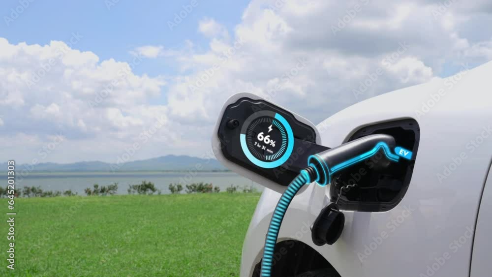 Electric car plug in with charging station, recharge battery by EV ...