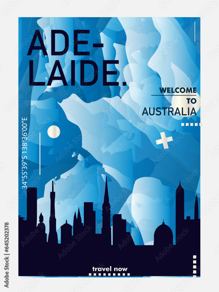 Australia Adelaide city blue poster with abstract shapes of skyline ...