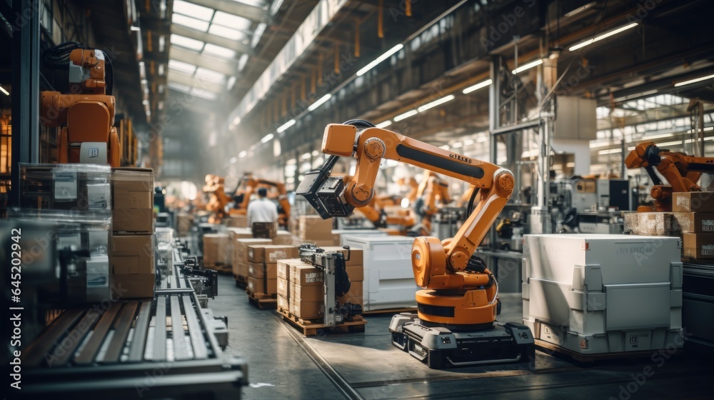 Robot arm machine working in automation factory, robotic, production ...