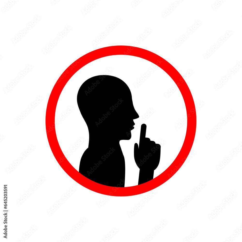 Keep Quiet, Keep Silent please sign. Crossed person talking, Shhh icon ...