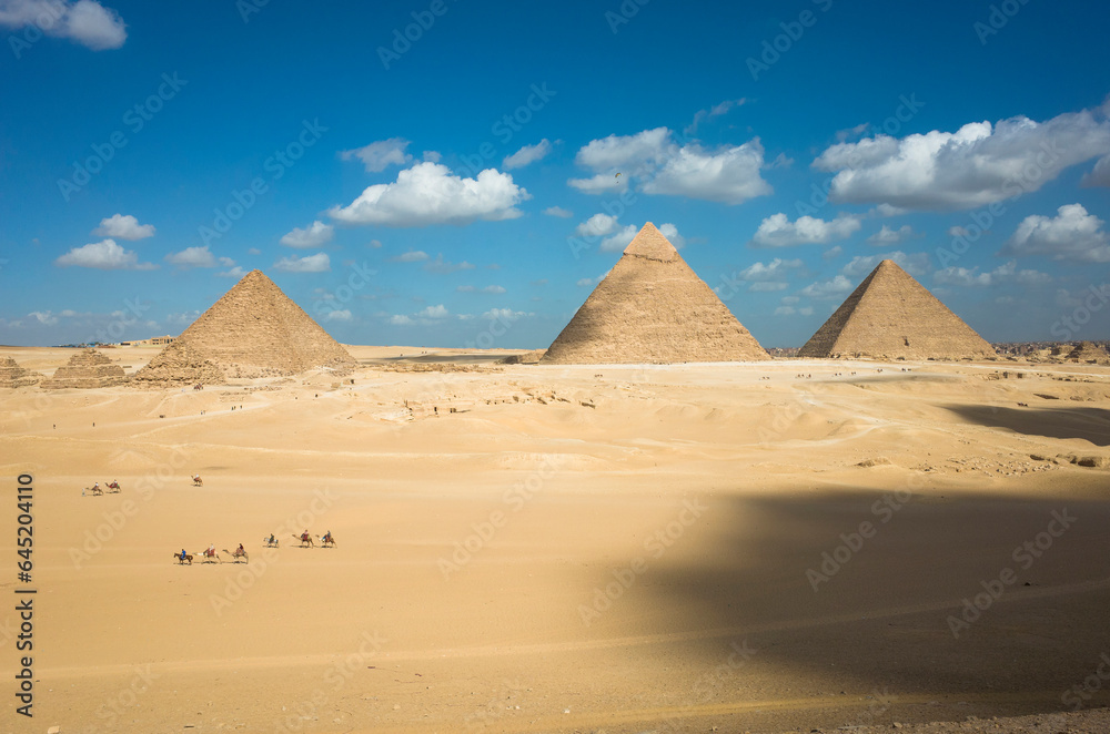 Giza pyramid complex in Egypt, The three main pyramids and small ...