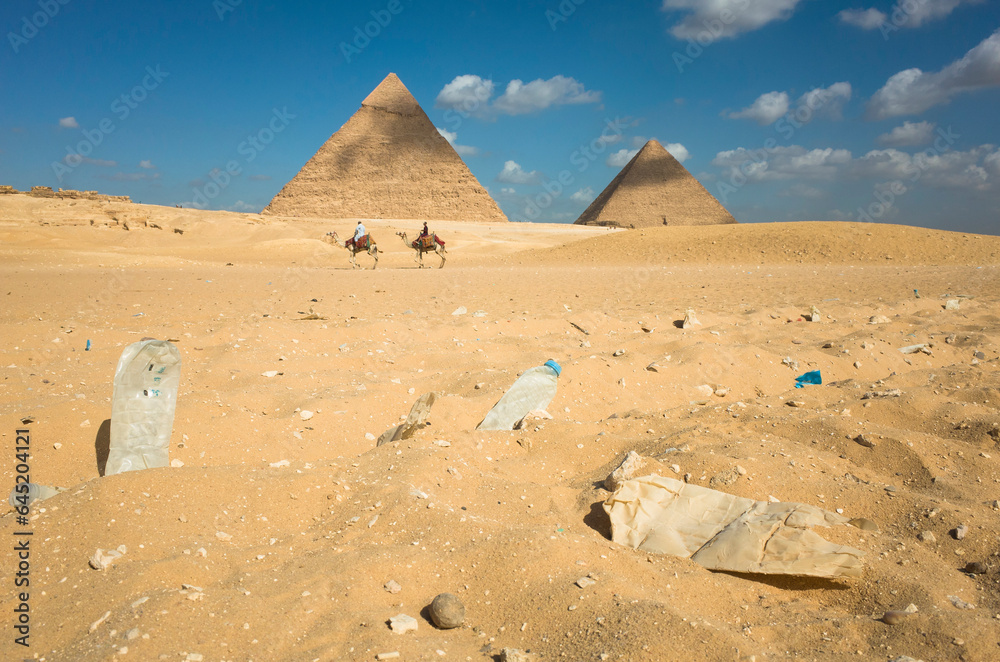Environmental pollution at Giza pyramid complex in Egypt, Weathered old ...