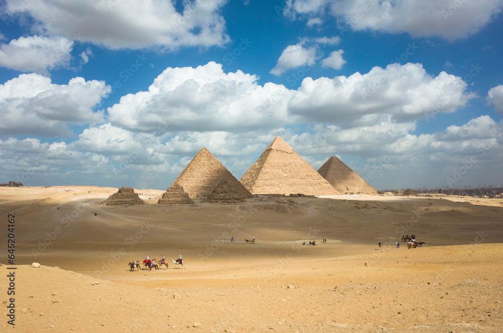 Giza pyramid complex in Egypt, The three main pyramids together with ...