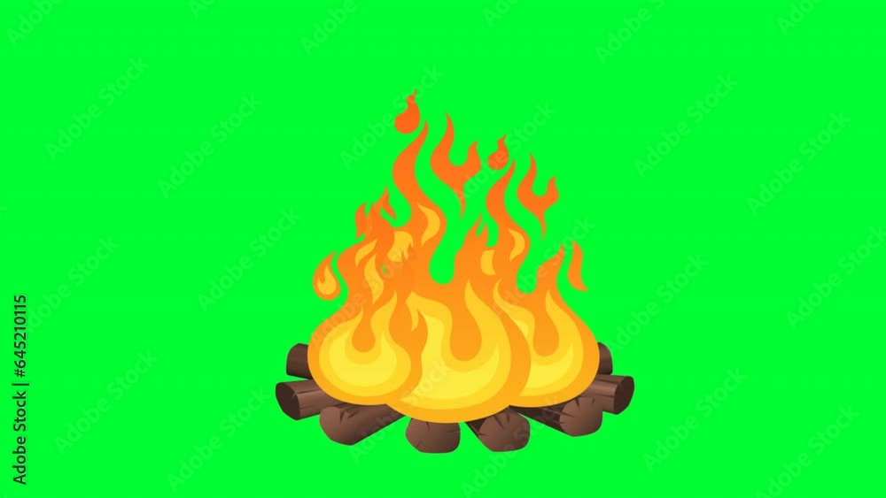 Cartoon Campfire with Flames burning firewood Green screen animation ...