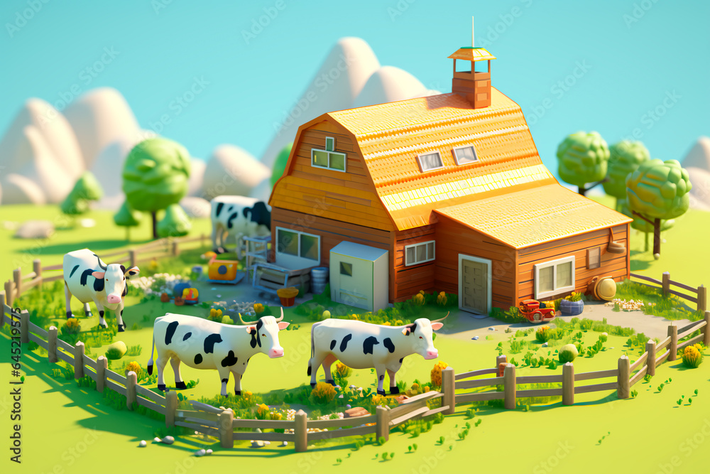 Cartoon cows on a cow farm. The game of raising domestic animals Stock ...
