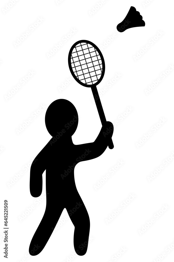 Badminton. The player hits the shuttlecock with a racket. Silhouette ...