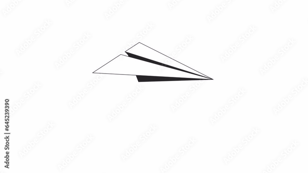 Flying paper plane bw outline cartoon animation. Origami airplane ...