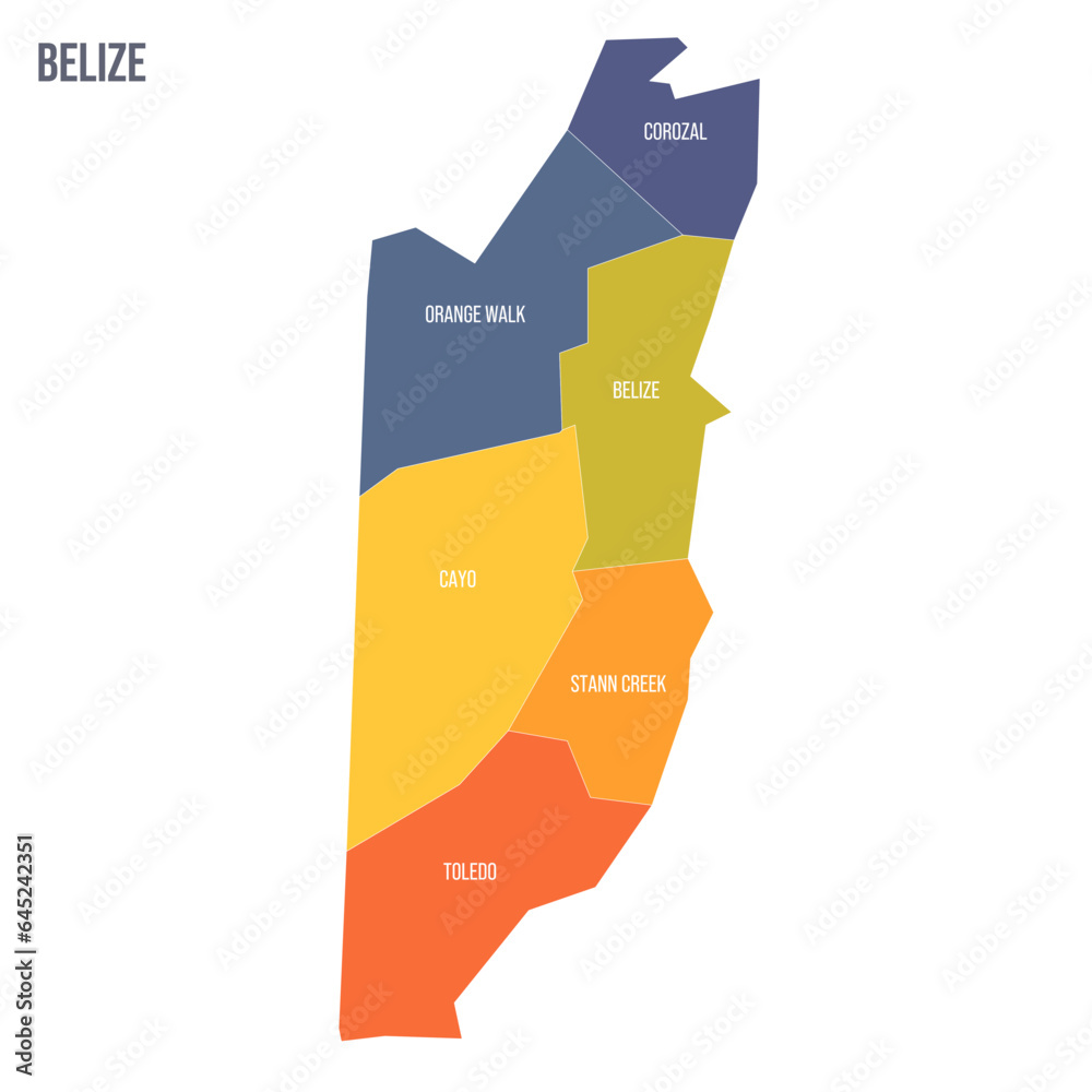 Belize political map of administrative divisions - districts. Colorful ...