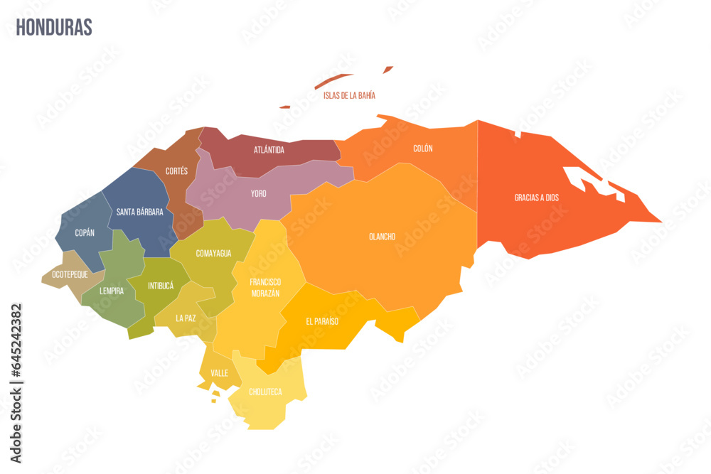 Honduras political map of administrative divisions - departments ...