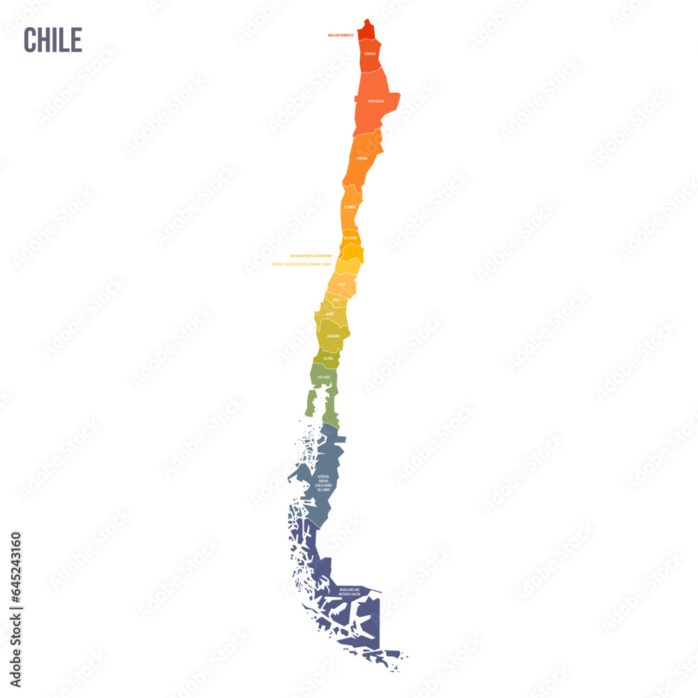 Chile political map of administrative divisions - regions. Colorful ...