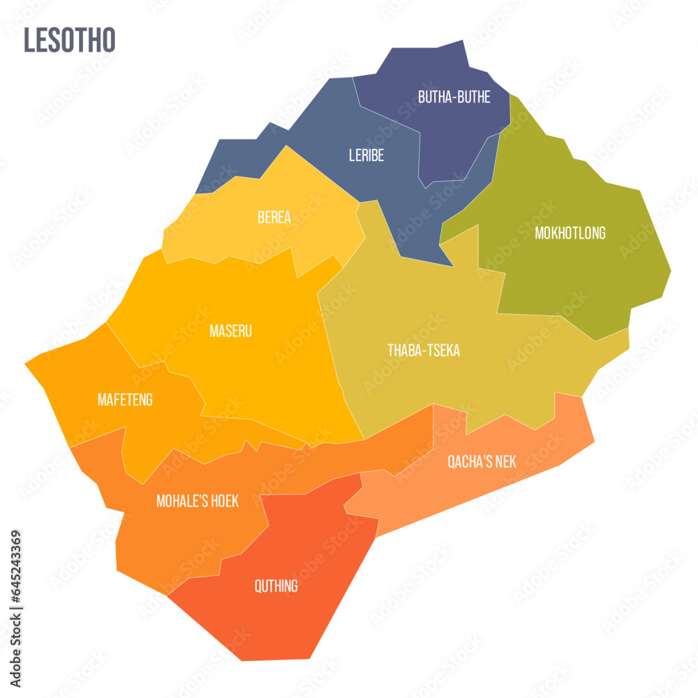 Lesotho political map of administrative divisions - districts. Colorful ...