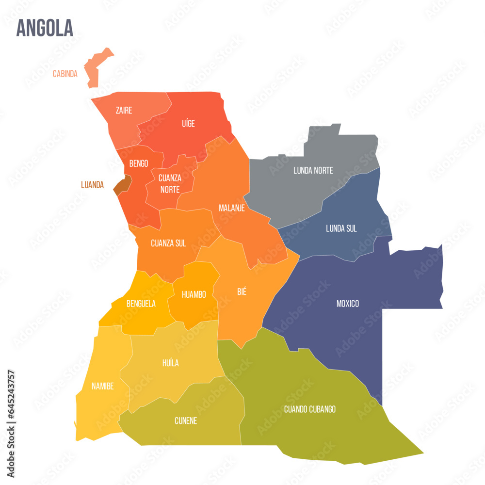 Angola political map of administrative divisions - provinces. Colorful ...