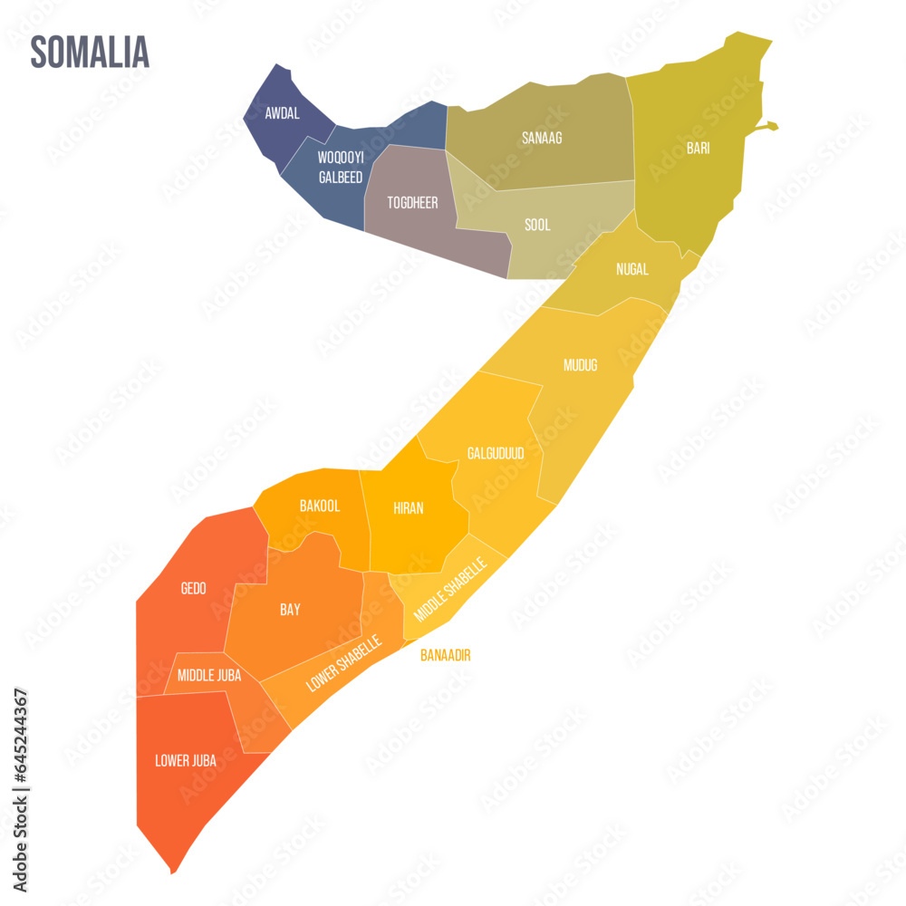 Somalia political map of administrative divisions - federal states ...