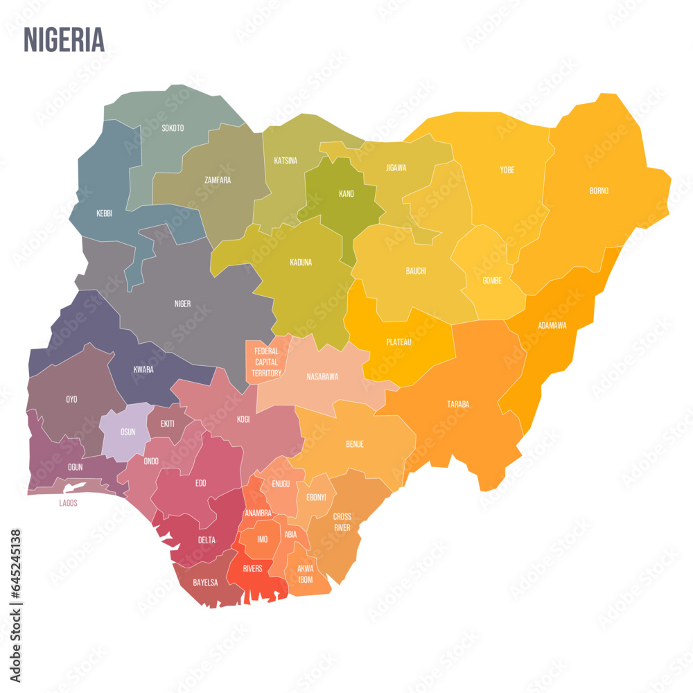 Nigeria political map of administrative divisions - states and federal ...