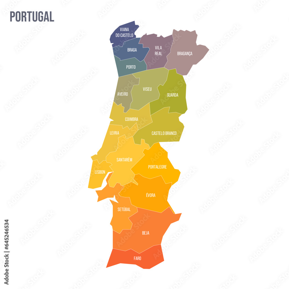 Portugal political map of administrative divisions - districts ...