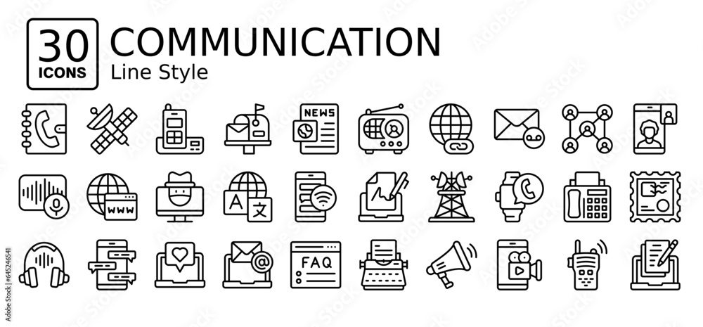Communication icons in outline style. Collection of Communication icons ...