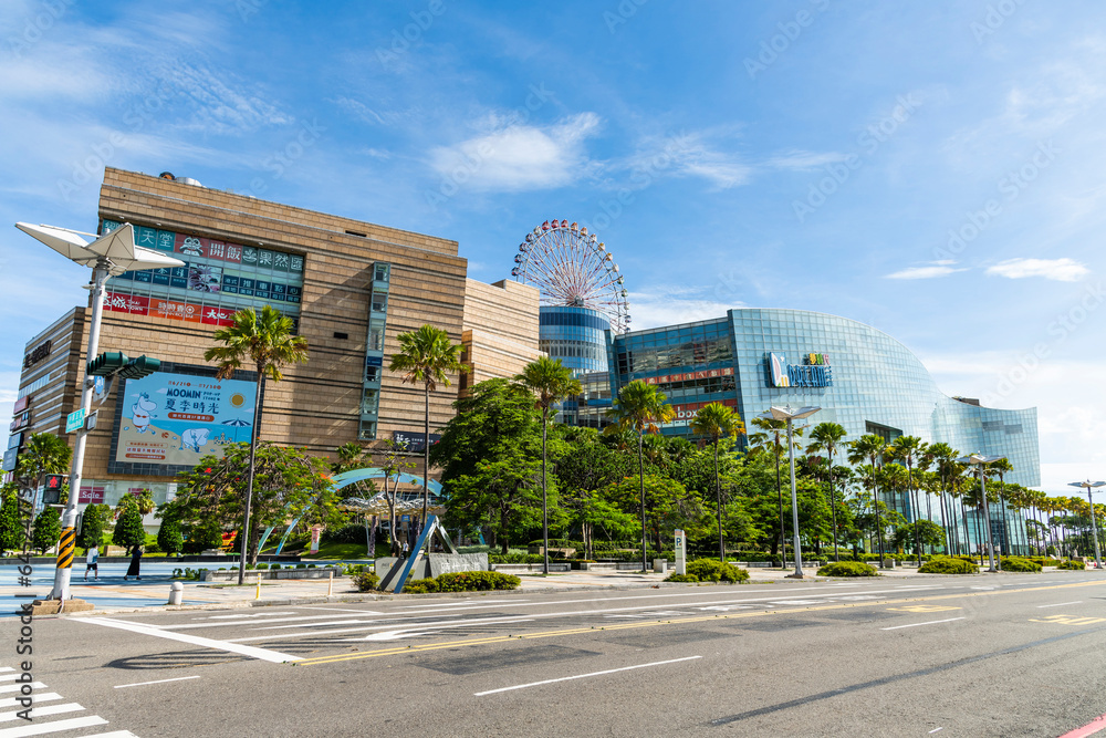 Kaohsiung, Taiwan- July 17, 2023: Low-angle view of Dream Mall building ...