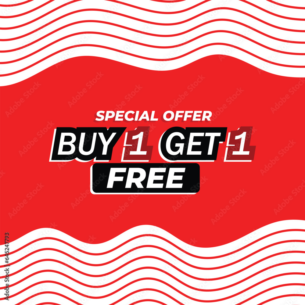 Special offer buy one get one free with wave background post or banner ...
