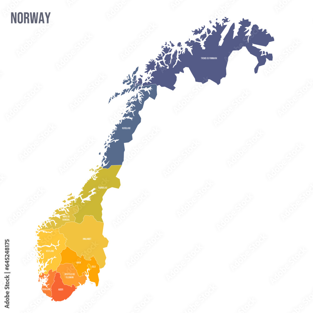 Norway political map of administrative divisions - counties and ...
