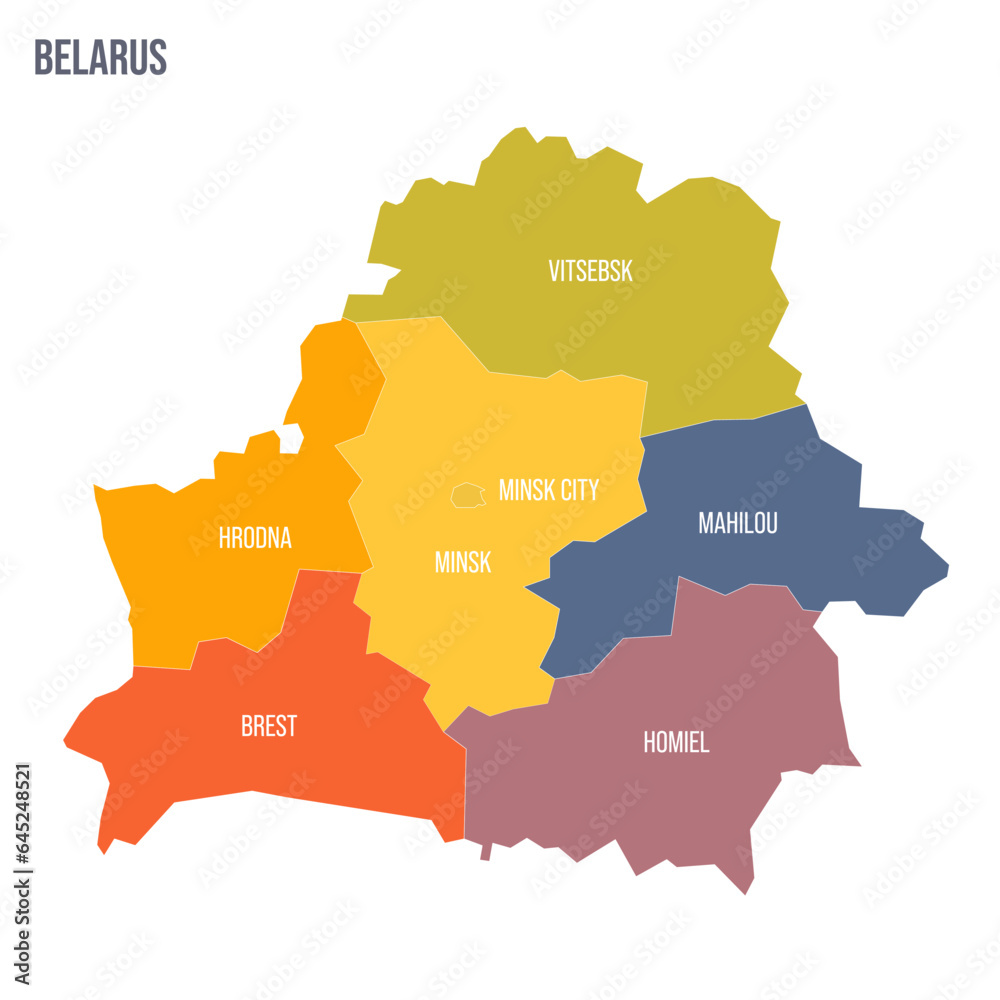 Belarus political map of administrative divisions - regions and one ...