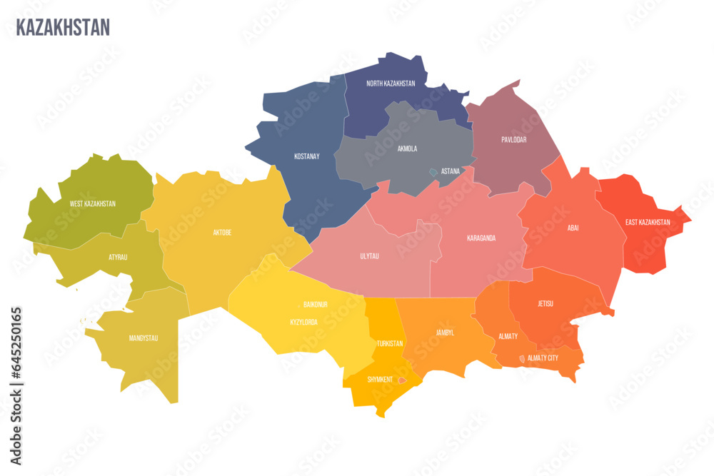 Kazakhstan political map of administrative divisions - regions and ...