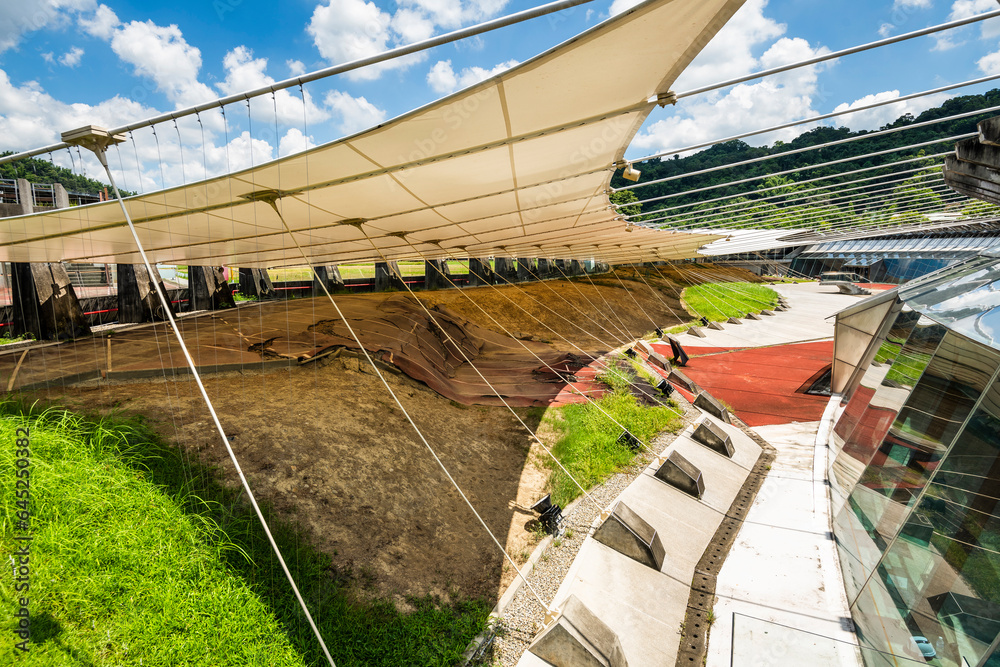 Taichung, Taiwan- August 22, 2023: Building view of the 921 Earthquake ...