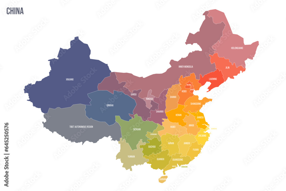 China political map of administrative divisions - provinces, autonomous ...