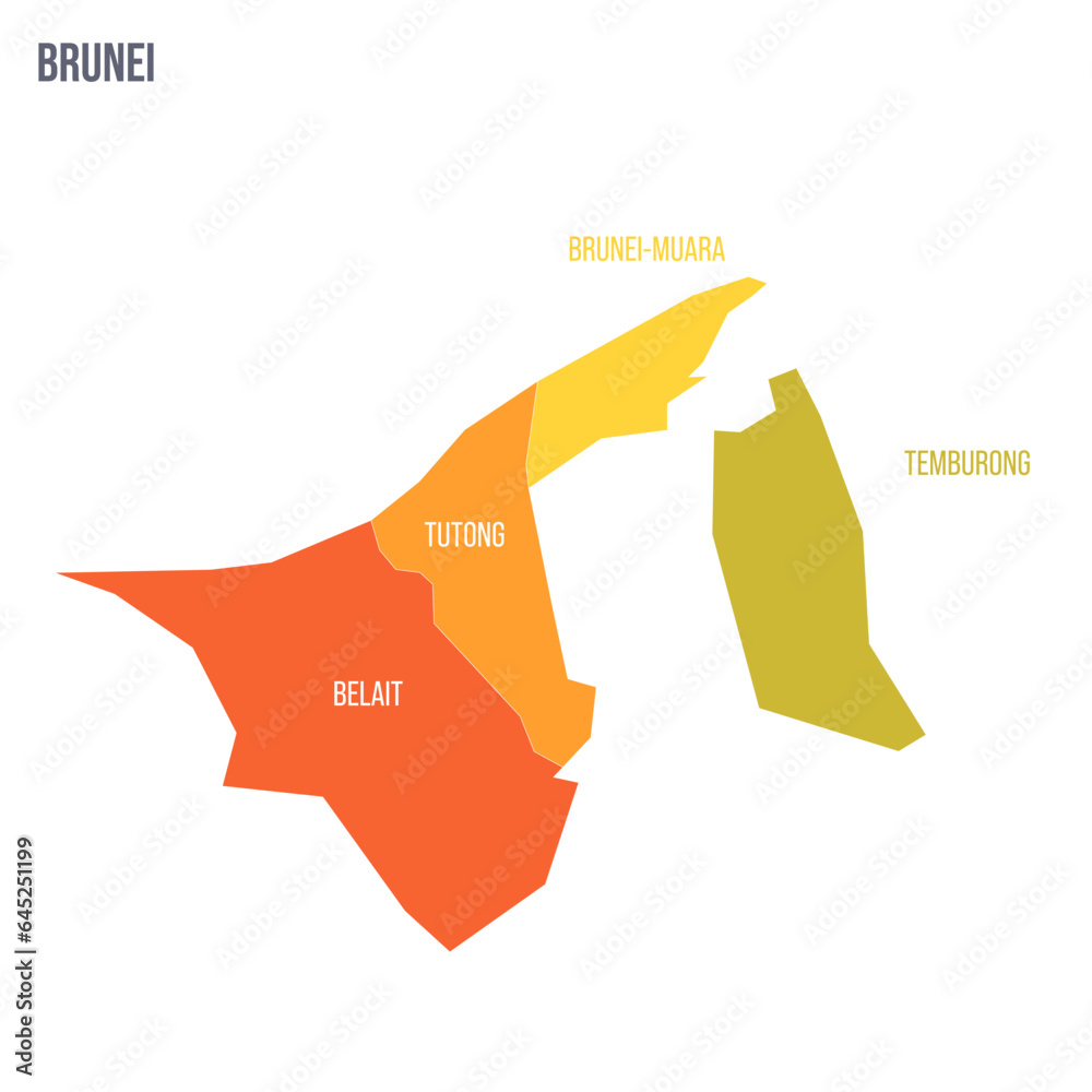Brunei political map of administrative divisions - districts. Colorful ...