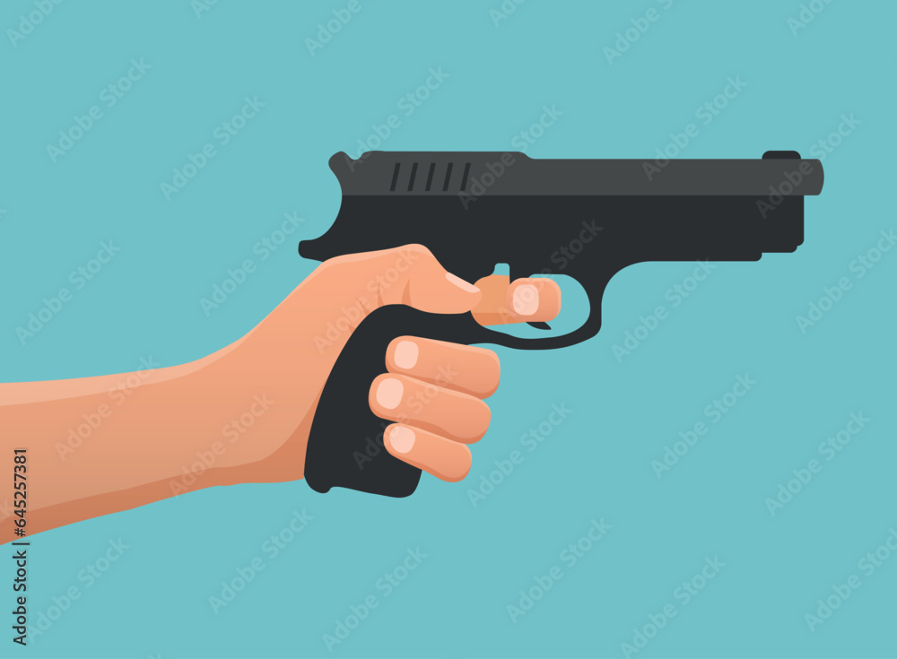 Hand holding pistol gun icon in flat style. Firearm symbol vector ...