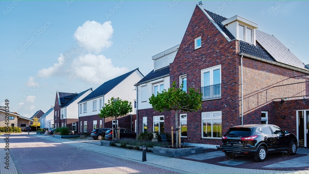 Dutch Suburban area with modern family houses, newly built modern ...