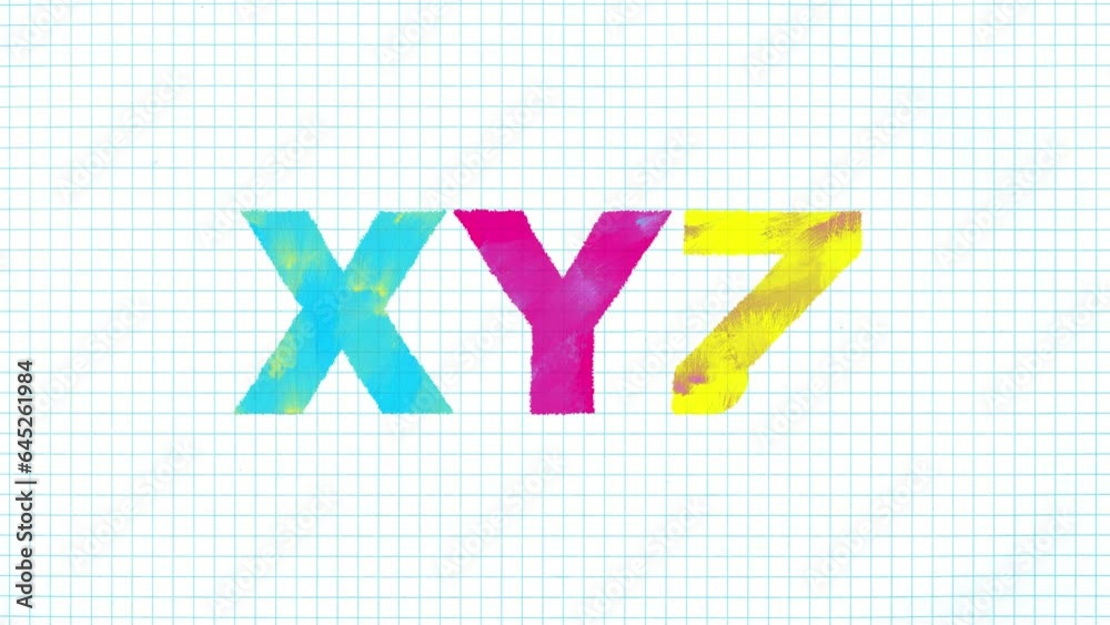 XYZ letters big forming cartoon animation CMY on grid. Hand drawn ...