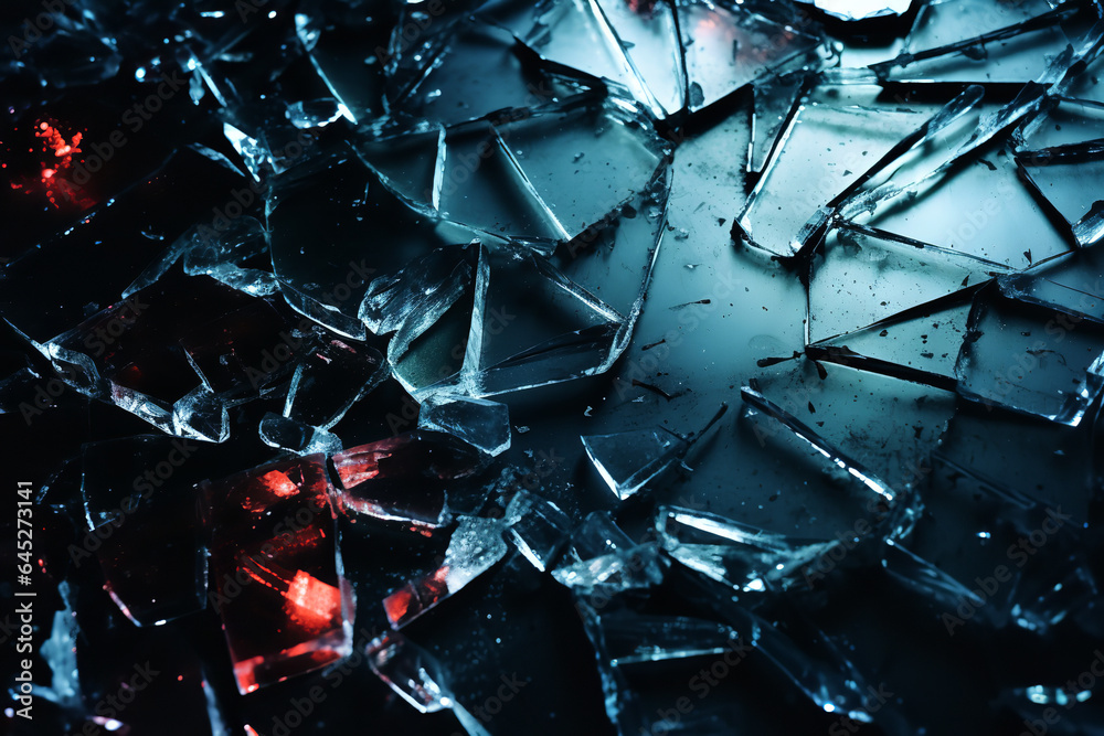 Fragments of broken glass spread across the floor, acting as a metaphor ...