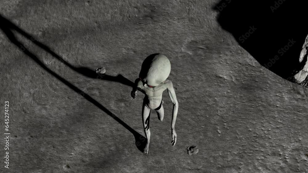 Scary gray alien walking on the surface of the moon. Planet Earth Is ...