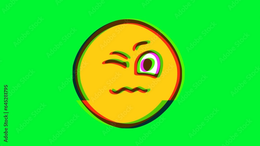 Sad winking emoticon with glitch effect. Cartoon face animation, Emoji ...
