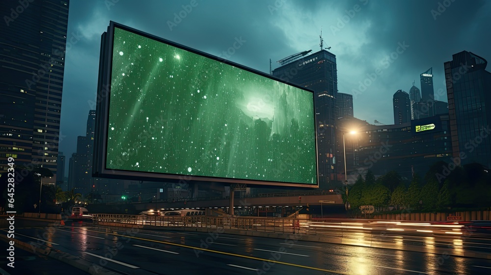 Solar-powered digital billboard on a busy street, blending advertising ...