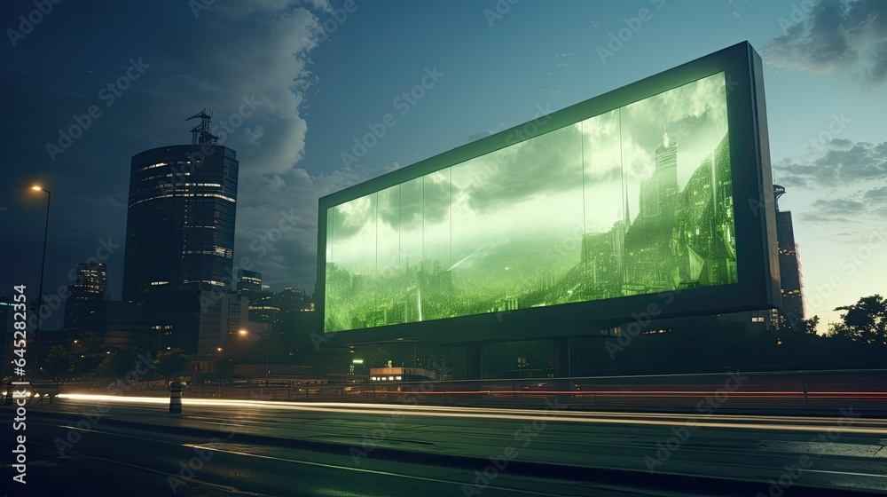 Solar-powered digital billboard on a busy street, blending advertising ...