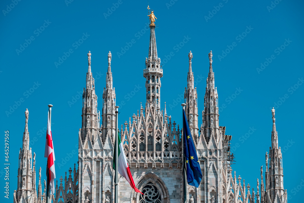 View of the Milan Cathedral and the square. Duomo di Milano. Overview ...