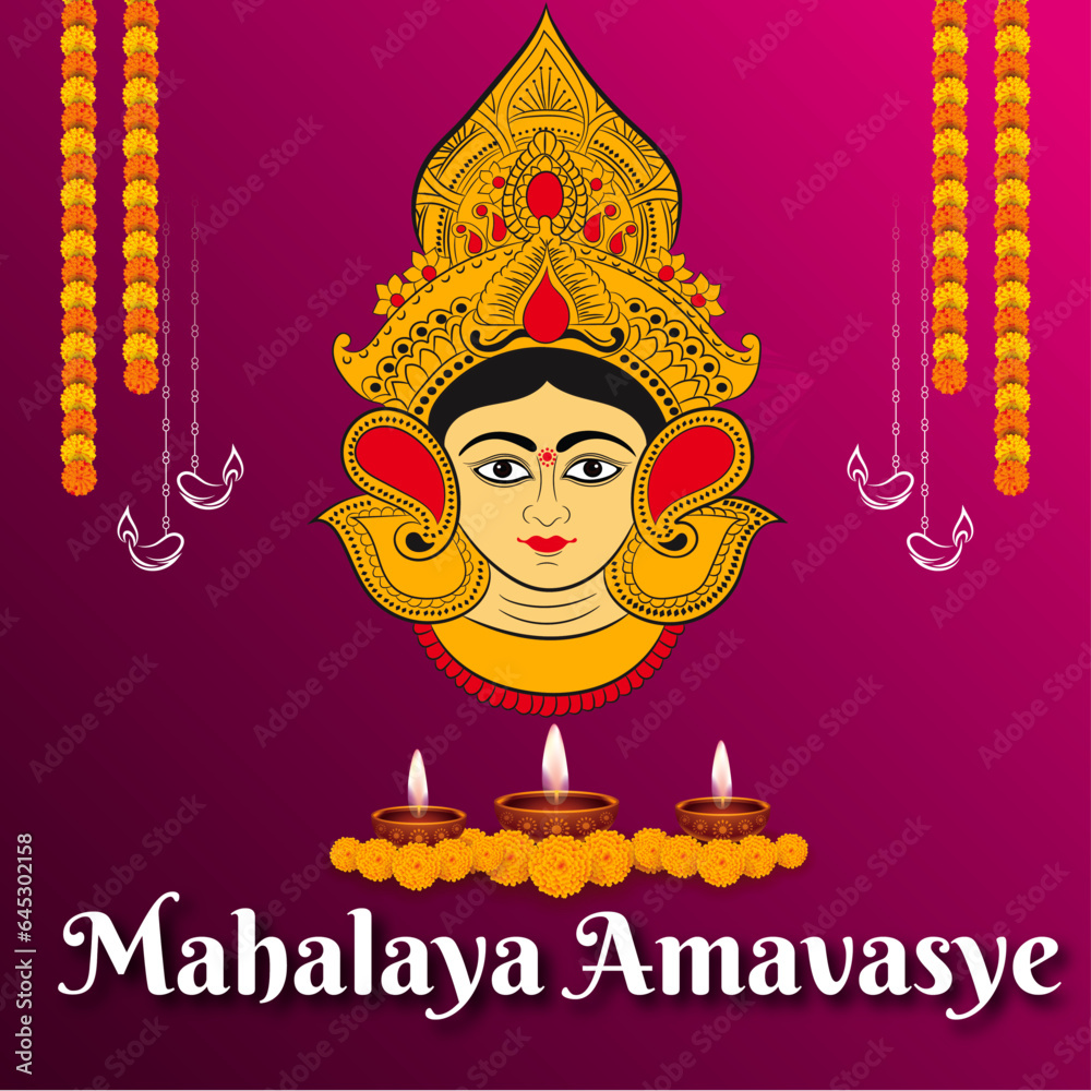 Vector illustration of Mahalaya Amavasya on purple background with ...