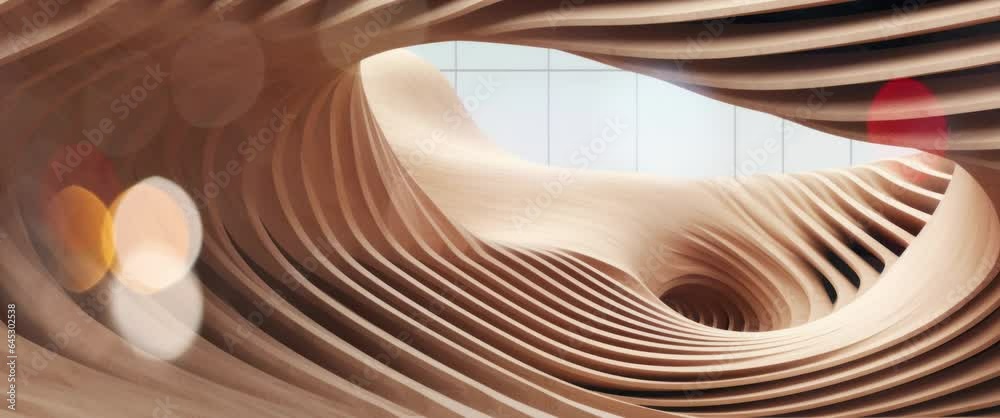 Anamorphic video abstract of wooden pattern, twisted shape ...