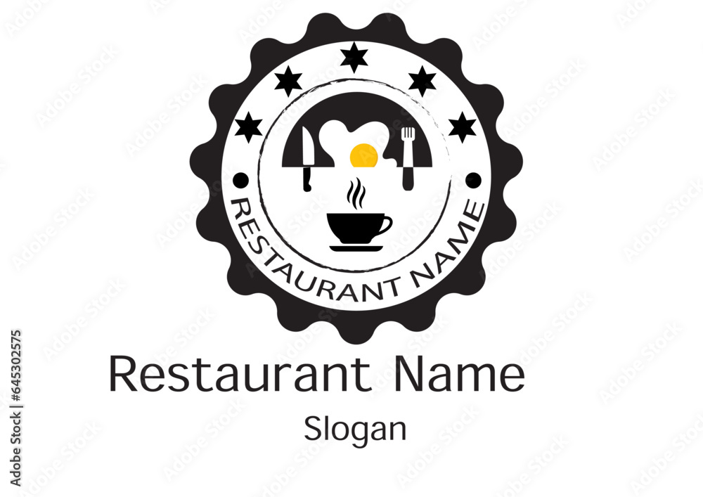 Vector illustration of restaurant logo of food drinks with 5 star icon ...
