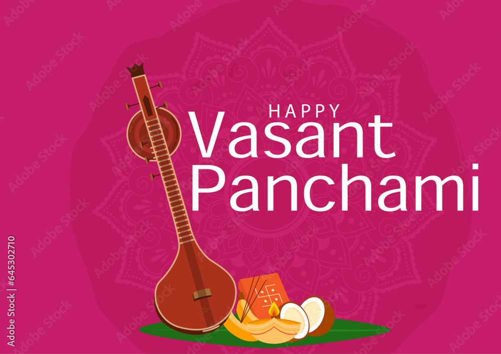 Vector illustration poster of Happy Vasant Panchami typography text ...