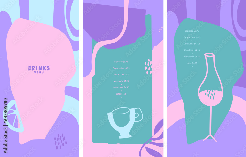 Drinks menu. Lines, dots, abstract organic fluid shapes. For a ...