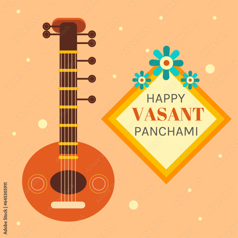 Vector illustration poster of Happy Vasant Panchami calligraphy text in ...