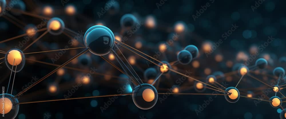 Anamorphic video abstract spheres molecular structure neural network. Blockchain and artificial ...