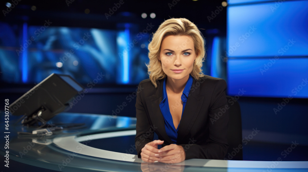 TV Live News Program with Professional Female Presenter Reporting ...