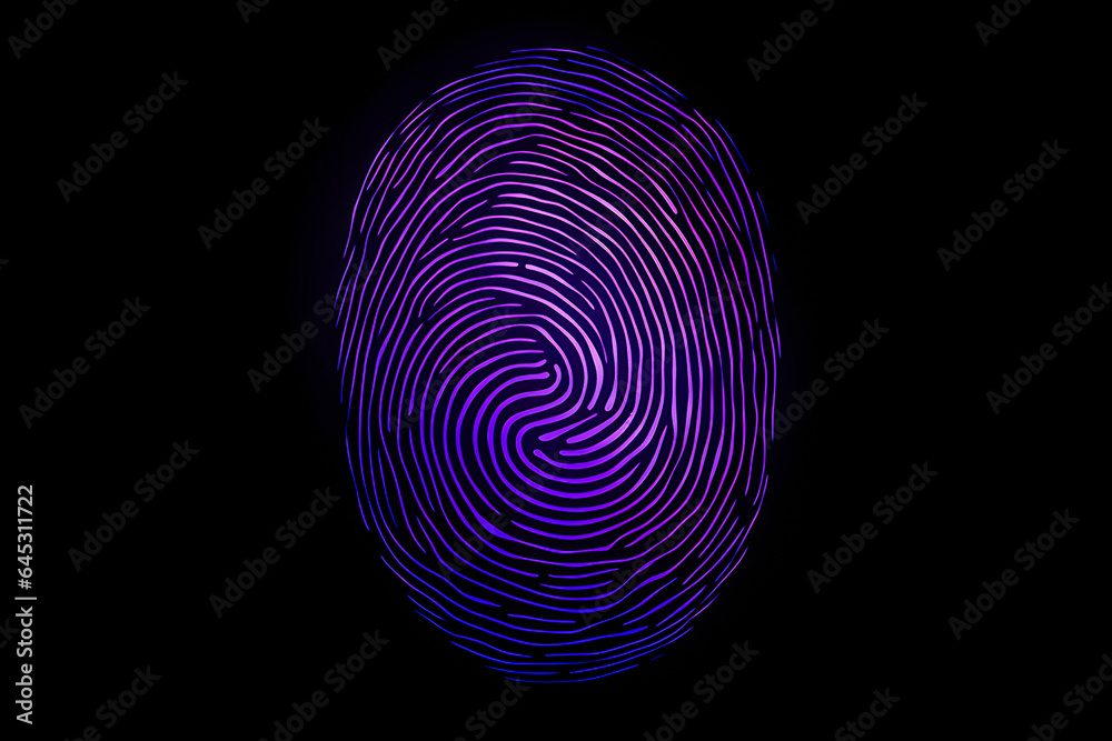 Purple Fingerprint on a Computer digital surface on a black background ...