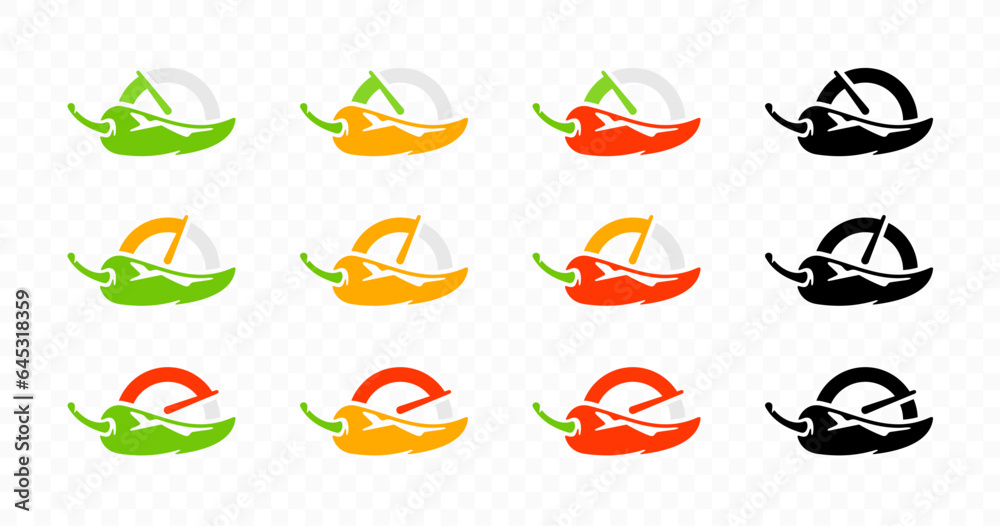 Chili pepper with gauges for heat pepper scale from low to high logo ...
