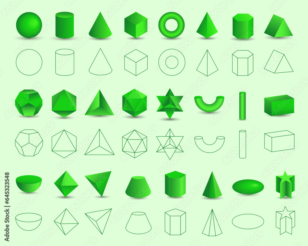 Set of vector realistic 3D green geometric shapes isolated on white ...