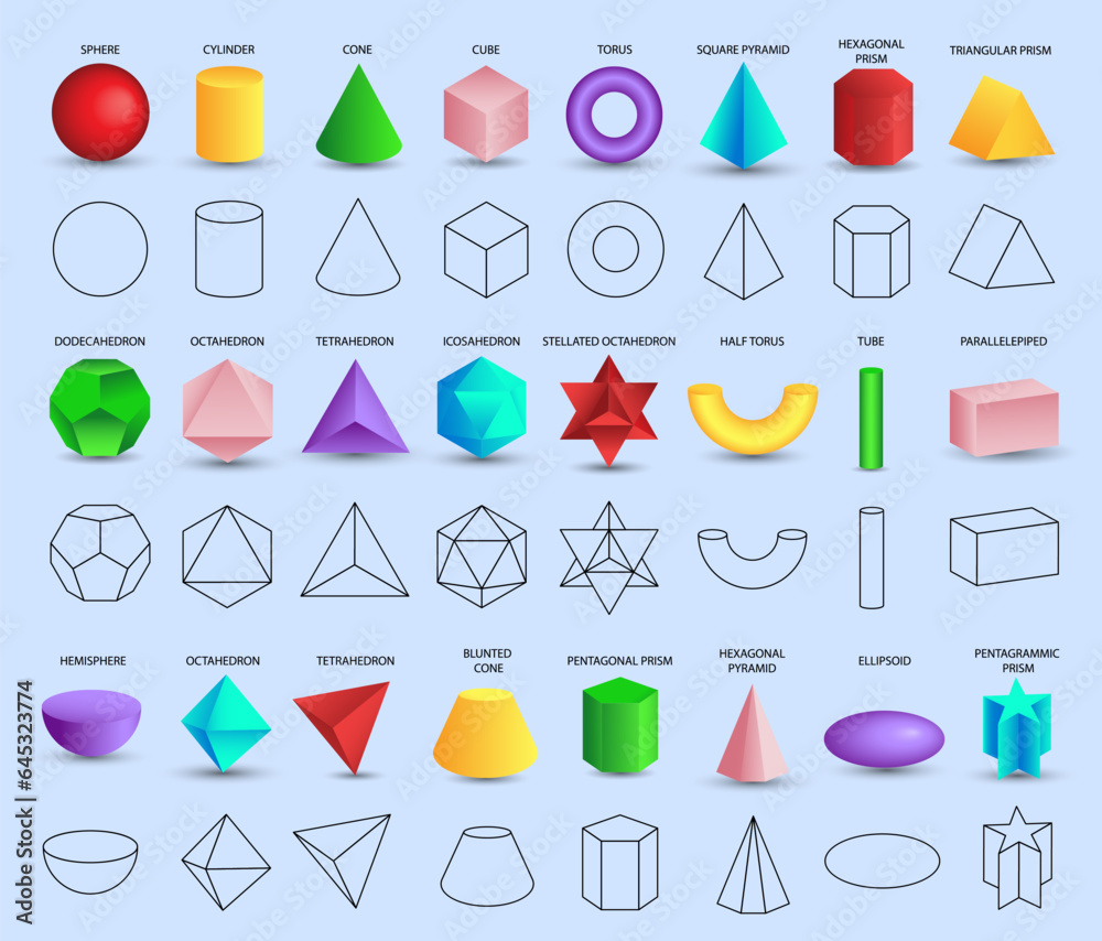 Set of vector realistic 3D colorful geometric shapes isolated on white ...