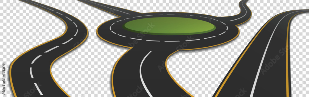 Road, winding highway isolated on transparent background. Trip two lane ...